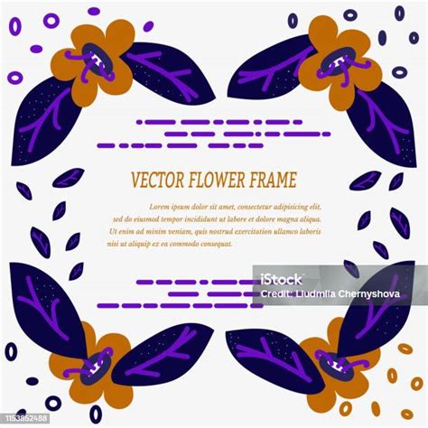세련 된 플랫 스타일의 장식 꽃 프레임입니다 꽃과 잎은 손으로 그려진 트렌디한 색상 초대장 광고 엽서 포스터에 대 한 벡터
