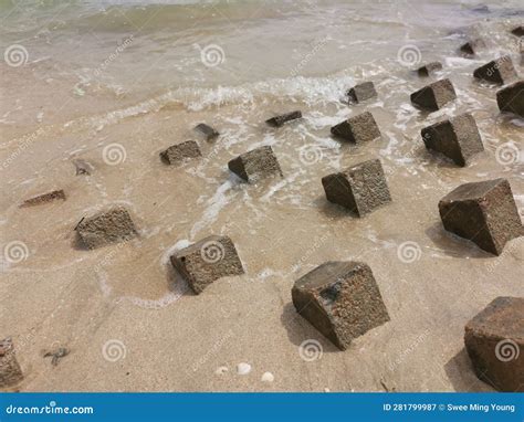 Square Shaped Concrete Coastal Wave Blocker By The Seaside Stock Image