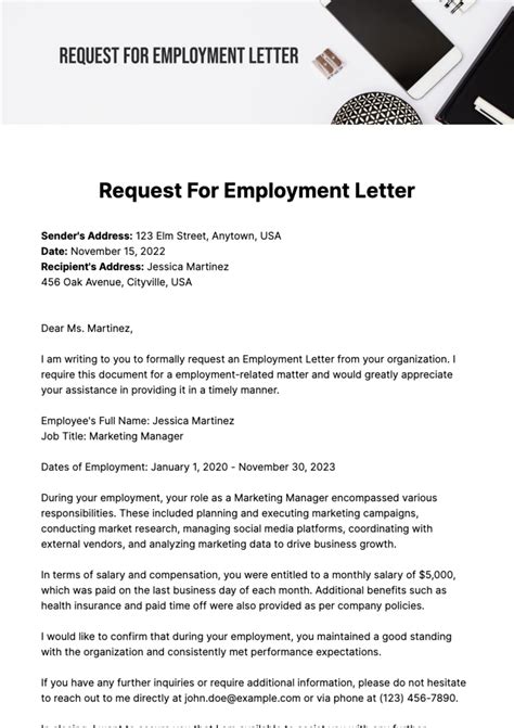Free Request For Employment Letter Template To Edit Online