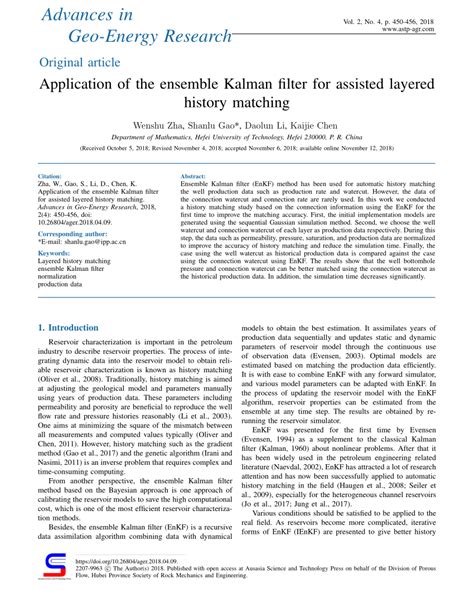Pdf Application Of The Ensemble Kalman Filter For Assisted Layered History Matching