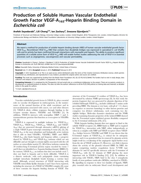 Pdf Production Of Soluble Human Vascular Endothelial Growth Factor
