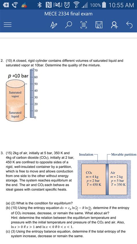 Solved A Closed Rigid Cylinder Contains Different Volumes Chegg