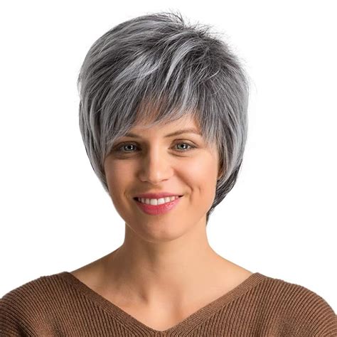 Aifclevbea Short Grey Human Hair Blend Wigspixie Cut