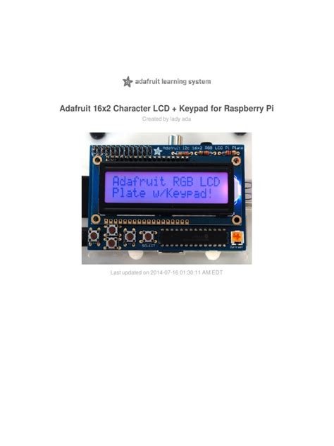Adafruit 16x2 Character Lcd Plus Keypad For Raspberry Pi Pdf Raspberry Pi Liquid Crystal