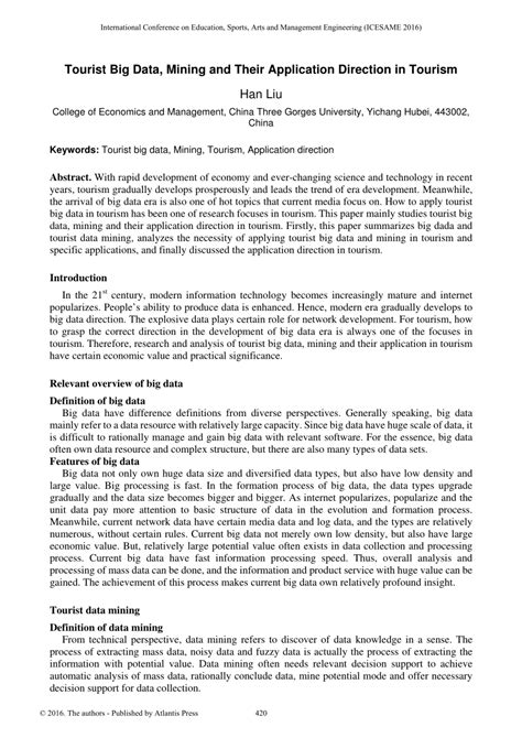 Pdf Tourist Big Data Mining And Their Application Direction In Tourism