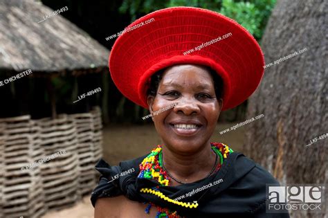 Zulu Woman Wearing Traditional Clothing An Hat Near Richards Bay