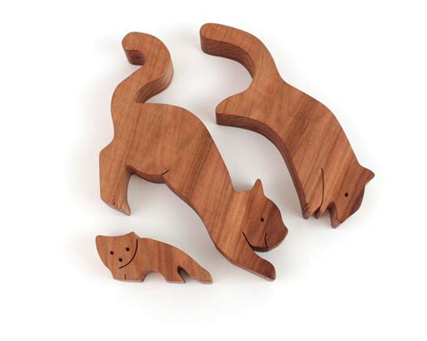 Wood Cat Decoration 3 Piece Cat Stack Wooden Kitty Family Etsy