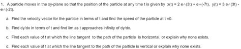 Solved A Particle Moves In The Xy Plane So That The Chegg
