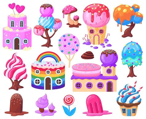 Cartoon Fantasy Sweet Candy Land Landscape Game Elements Sweets