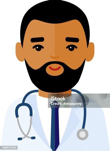 Vector Illustration Avatar Doctor In A Protective Mask With Stethoscope