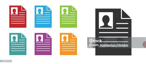 흰색 배경에서 격리된 검은색 이력서 아이콘입니다 Cv 응용 프로그램 전문 직원을 검색 인력 분석 이재개됩니다 다채로운 아이콘을 설정합니다 벡터 일러스트레이션 0명에 대한