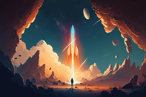 Premium AI Image A Space Rocket Takes Off From A Planet Generative Ai