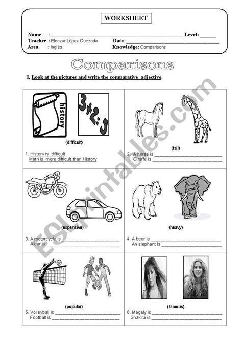 Comparisons Esl Worksheet By Eleazar