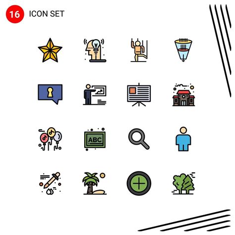 Set Of 16 Vector Flat Color Filled Lines On Grid For Funnel Filtering Command Filter