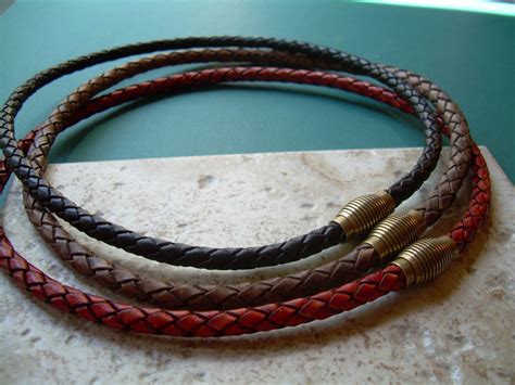 Mens Leather Necklace Braided Leather Necklace Braided Etsy