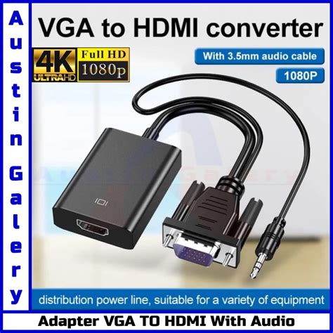 Jual Adapter Vga Male Input To Hdmi Female Output With Audio Input Full Hd P Untuk Pc