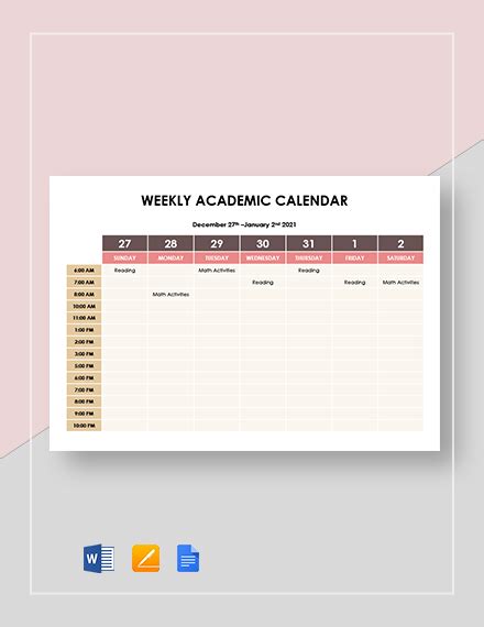 Academic Planning Calendar Printable