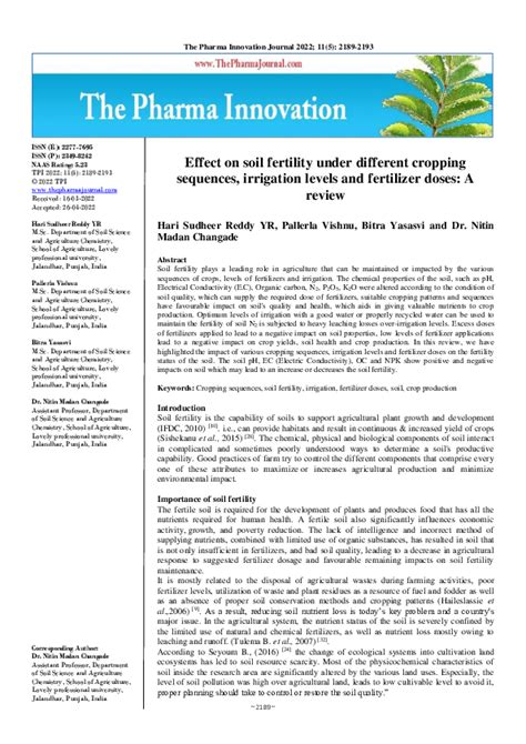 Pdf Effect On Soil Fertility Under Different Cropping Sequences