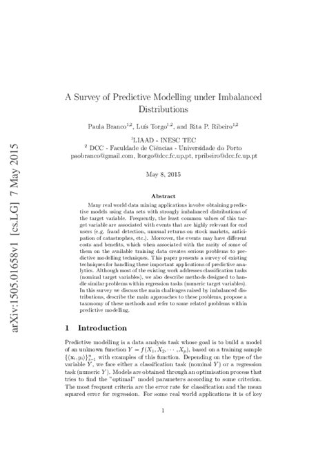 Pdf A Survey Of Predictive Modelling Under Imbalanced Distributions
