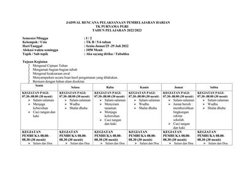 Jadwal Kegiatan Belajar Mengajar Sekolah Paud Pdf