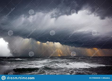 Dangerous Approaching Storm Over Ocean Natural Disaster Background With