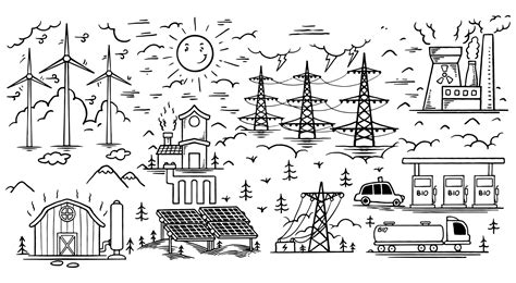 Hand Drawn Ecology Doodle Icon Set Of Renewable Energy 12587320 Vector Art At Vecteezy