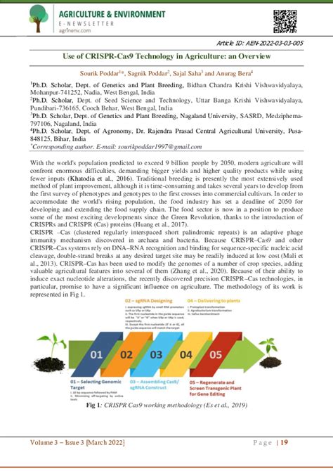 Pdf Use Of Crispr Cas9 Technology In Agriculture An Overview