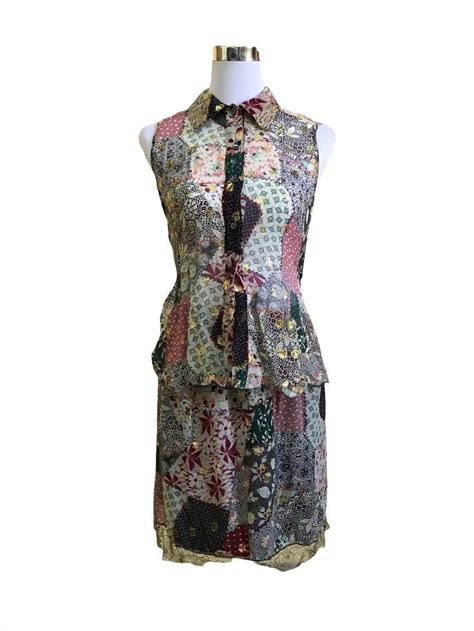Anna Sui Anna Sui Top And Skirt Set Silk Patchwork Abst… Gem