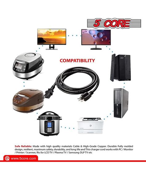 5 Core 3 Prong Extension Cord 10 Feet Three Prong Extension Cable Us Ac