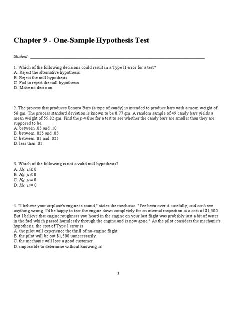 Chapter 9 One Sample Hypothesis Test 101 Pdf Type I And Type Ii