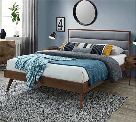 Dg Casa Orlando Mid Century Modern Upholstered Platform Bed Frame With