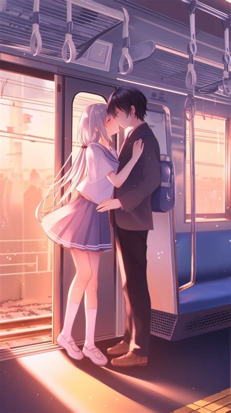 Cute Romantic Anime Couple Kissing On Train Aesthetic 40 Photo