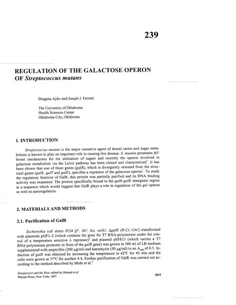 Pdf Regulation Of The Galactose Operon Of Streptococcus Mutans