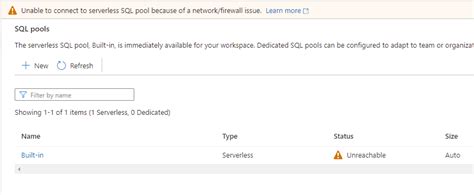 unable to connect to serverless sql pool because of a network firewall