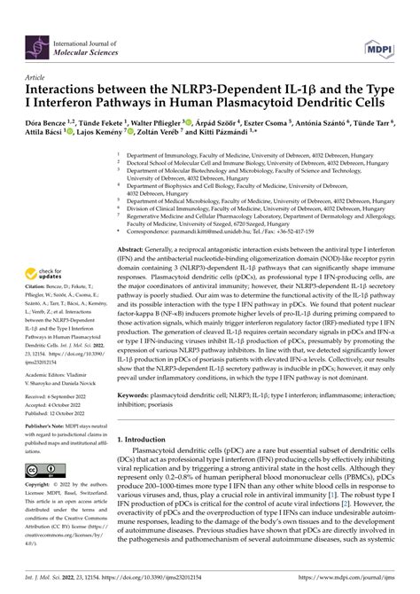 Pdf Interactions Between The Nlrp3 Dependent Il 1β And The Type I