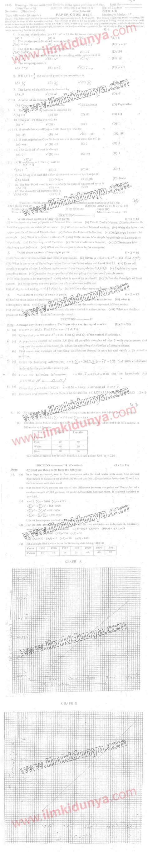 Past Paper 2015 Sargodha Board Inter Part 2 Statistics English Version