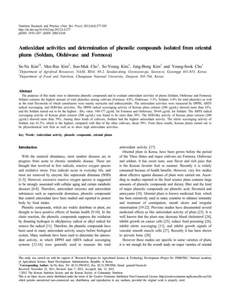 Pdf Antioxidant Activities And Determination Of Phenolic Compounds Isolated From Oriental