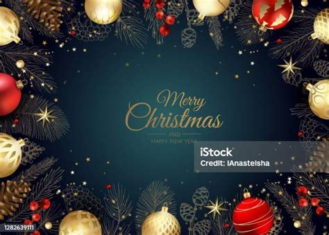 메리 크리스마스와 새해 복 많은 새해 포인세티아 눈송이 스타 볼 디자인의 Xmas 배경 크리스마스에 대한 스톡 벡터 아트 및