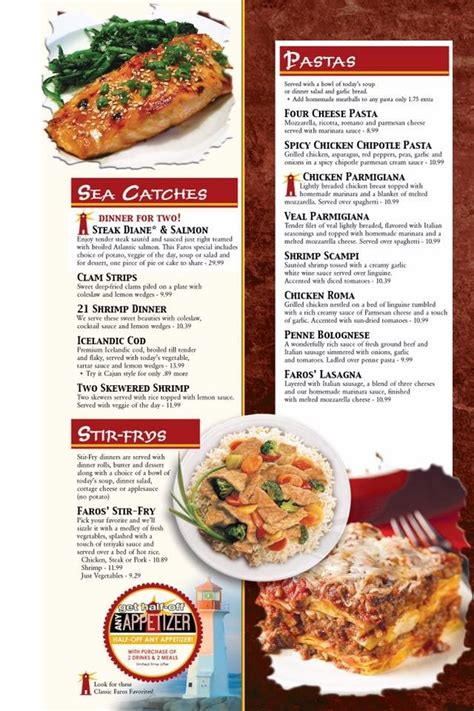 Faros Restaurant And Cocktails Menu In Fond Du Lac Wisconsin Usa