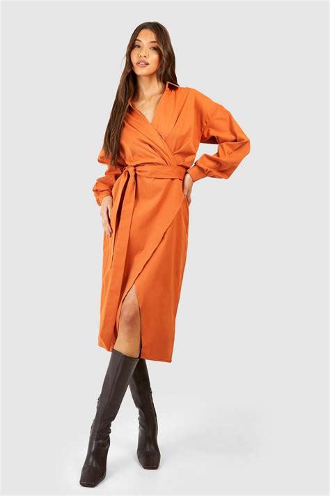 Belted Wrap Midi Shirt Dress Boohoo Uk