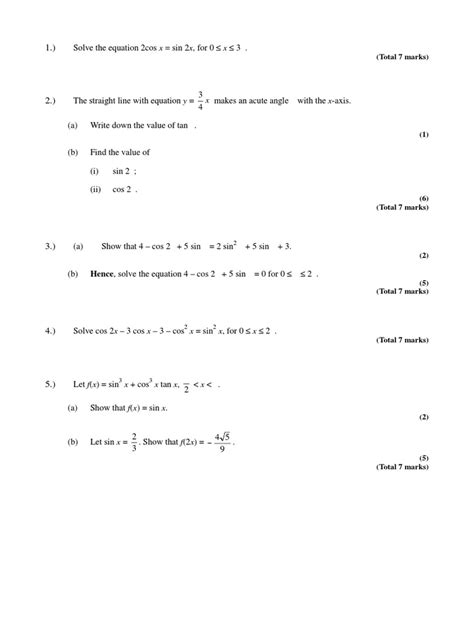Ib Sl Math Identities Question Bank Pdf Trigonometric Functions Sine