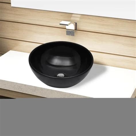 JIN JP Bassin d évier rond céramique Lavabos Noir x mm Diamètre du trou de l égouttoir