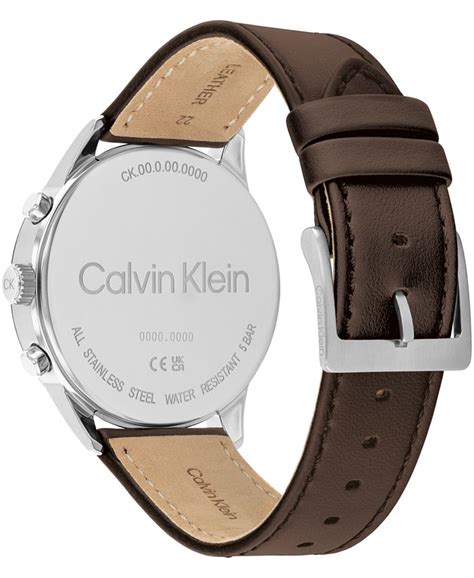 calvin klein men s multi function brown leather strap watch 44mm macy s