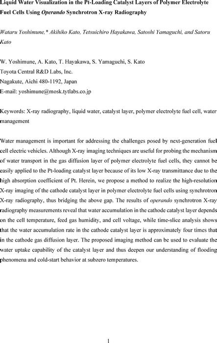 Liquid Water Visualization In The Pt Loading Catalyst Layers Of Polymer Electrolyte Fuel Cells
