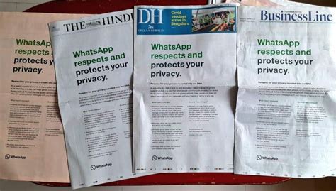 WhatsApp Takes Out Full Page Newspaper Ad To Address Privacy Concerns B T