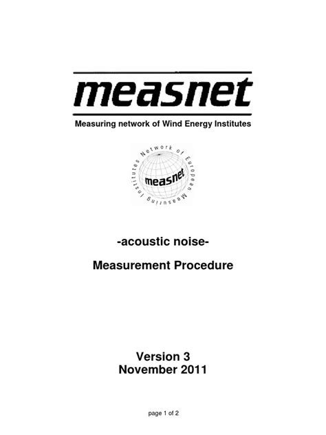 Measnet Acoustic Noise Measurement Procedure V3 Nov2011 Pdf Wind Turbine Turbine