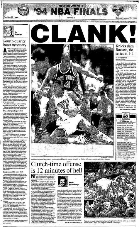 Relive Houston Rockets 1994 Nba Championship Through Historic Front Pages