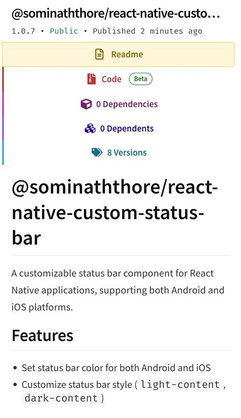 reactnative mobiledevelopment opensource javascript npm statusbar