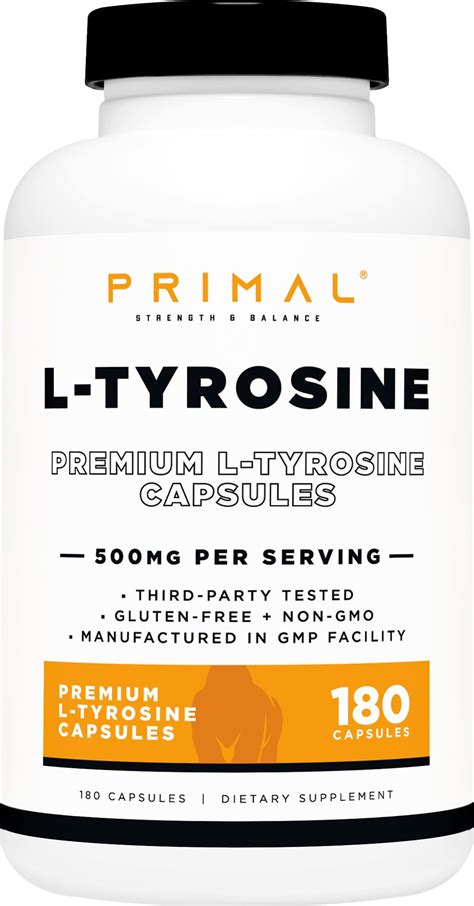 Primal L Tyrosine Capsules 180 Capsules 500 Mg Per Serving