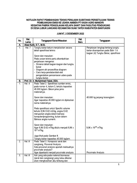 Notulen Rapat Pertek Emisi Pks Pt Kam Pdf